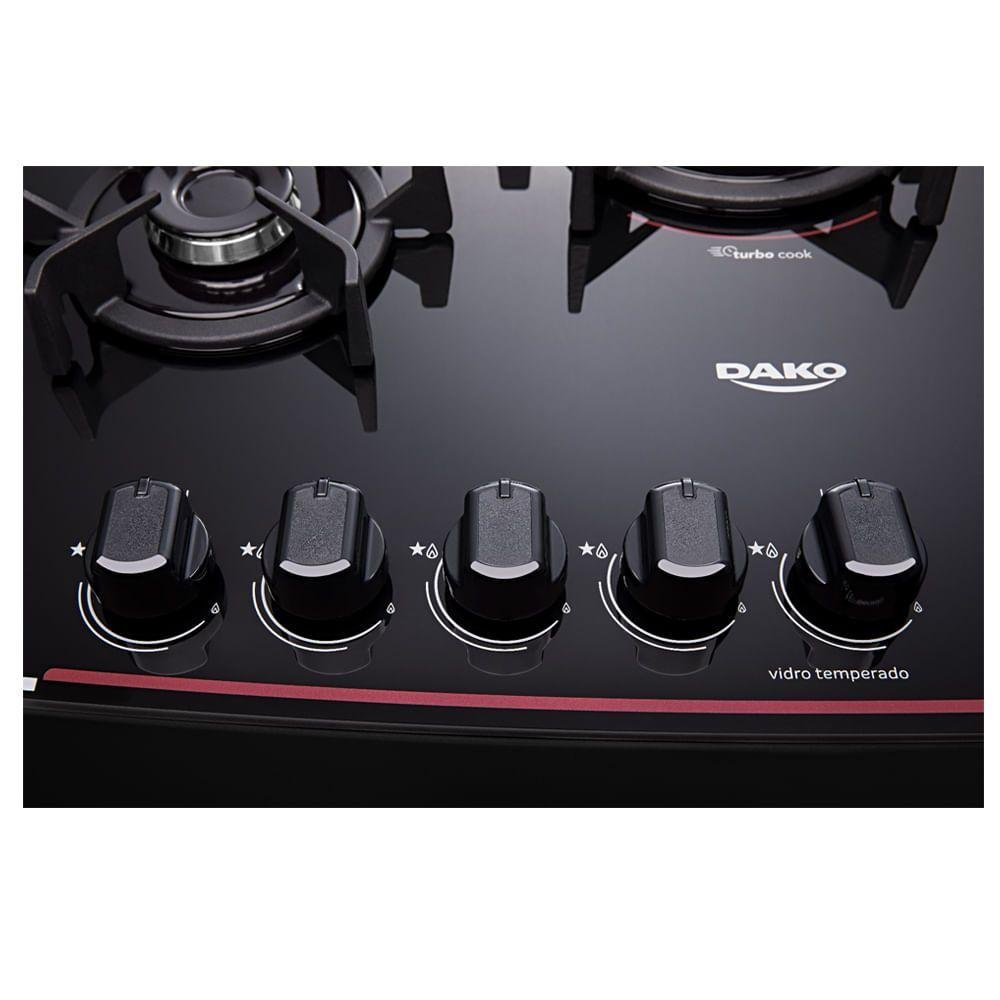 Fogão de Piso Mesa de Vidro Supreme Glass 5 Bocas Dako Preto Bivolt | MadeiraMadeira