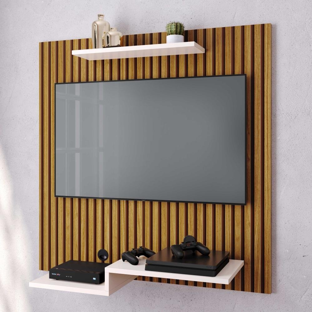 Painel Para TV Até 32 Polegadas Com Prateleiras Jet Plus - Off White/Ripado Nature - Lojas RPM ...