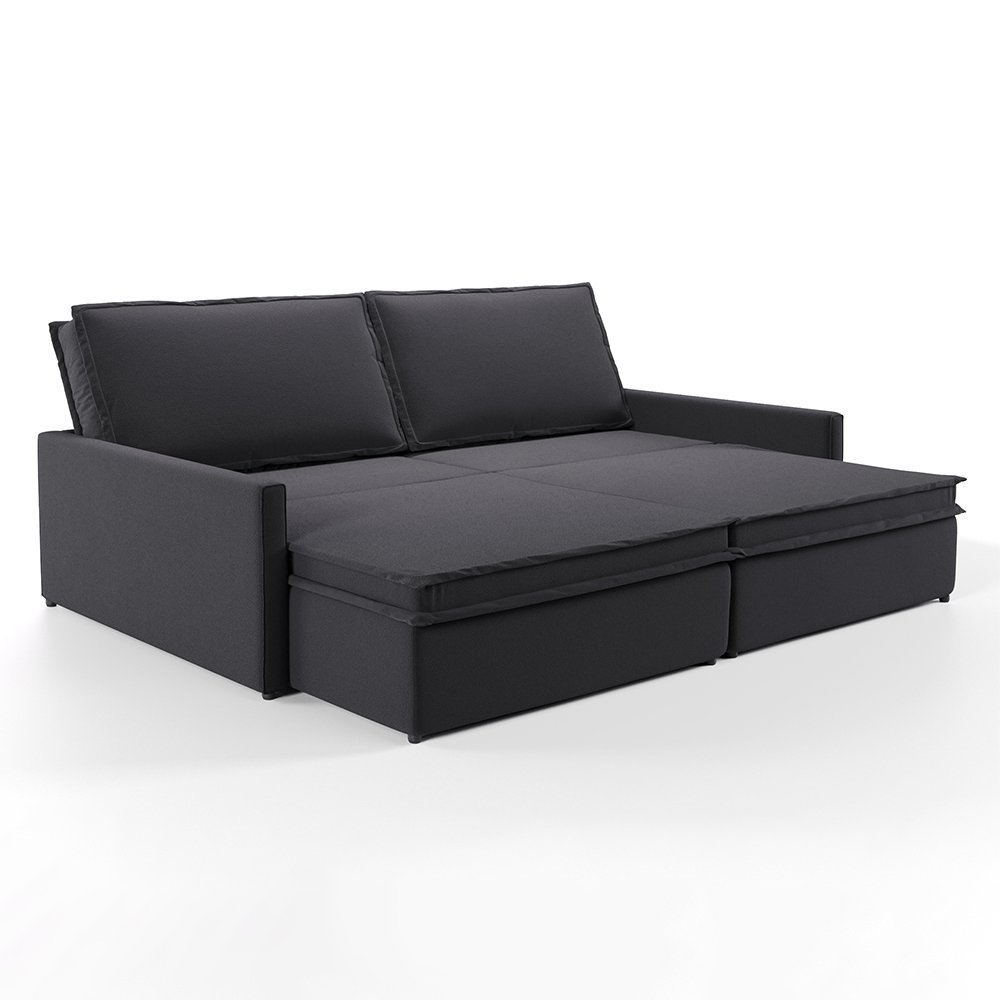 Sofá Cama Tunísia 4 Lugares Suede Grafite 212cm Abertura de 130cm | MadeiraMadeira