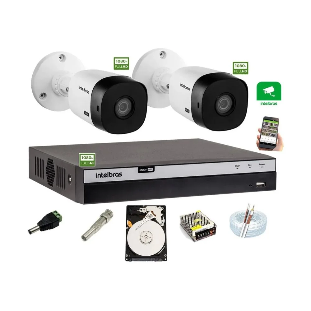 Kit Intelbras 2 Câmera Seg 1220B Fullhd DVR Mhdx 3104 c/ HD ...