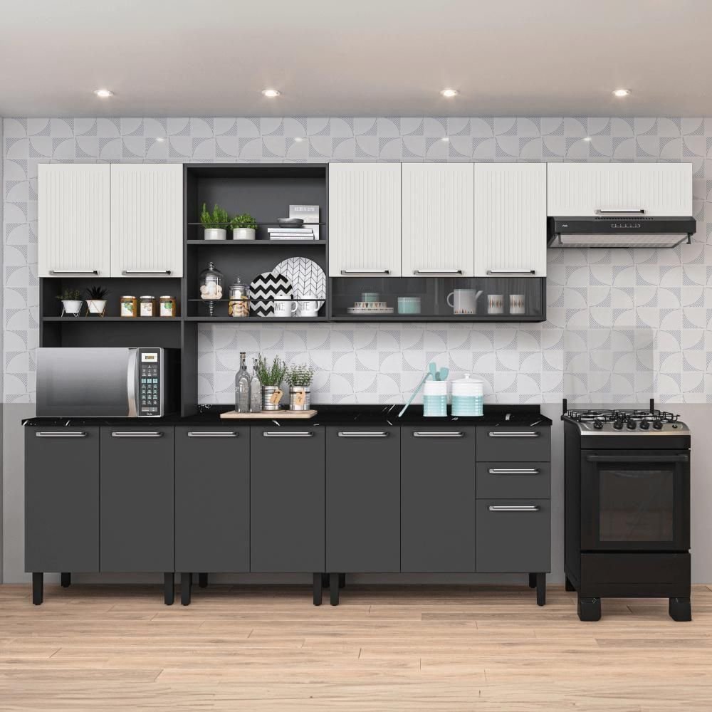 Armário de Cozinha Itatiaia Midi Pop Art I3 Grafite-branco 315cm ...