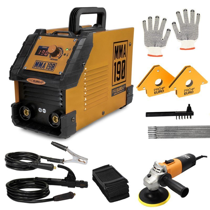 Maquina solda inversora mma 190 220v + esmerilhadeira 220v + esquadro 12kg + luvas + eletrodo ...