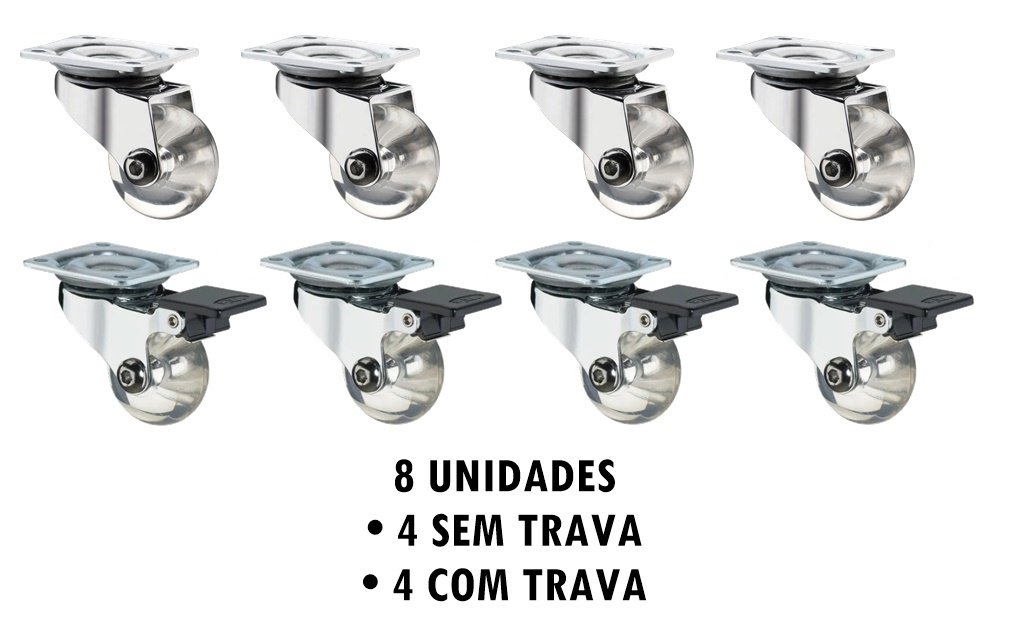 Rodizio Giratório Roda Silicone Industrial 50mm 4 S/ Trava + 4 C/ Trava ...