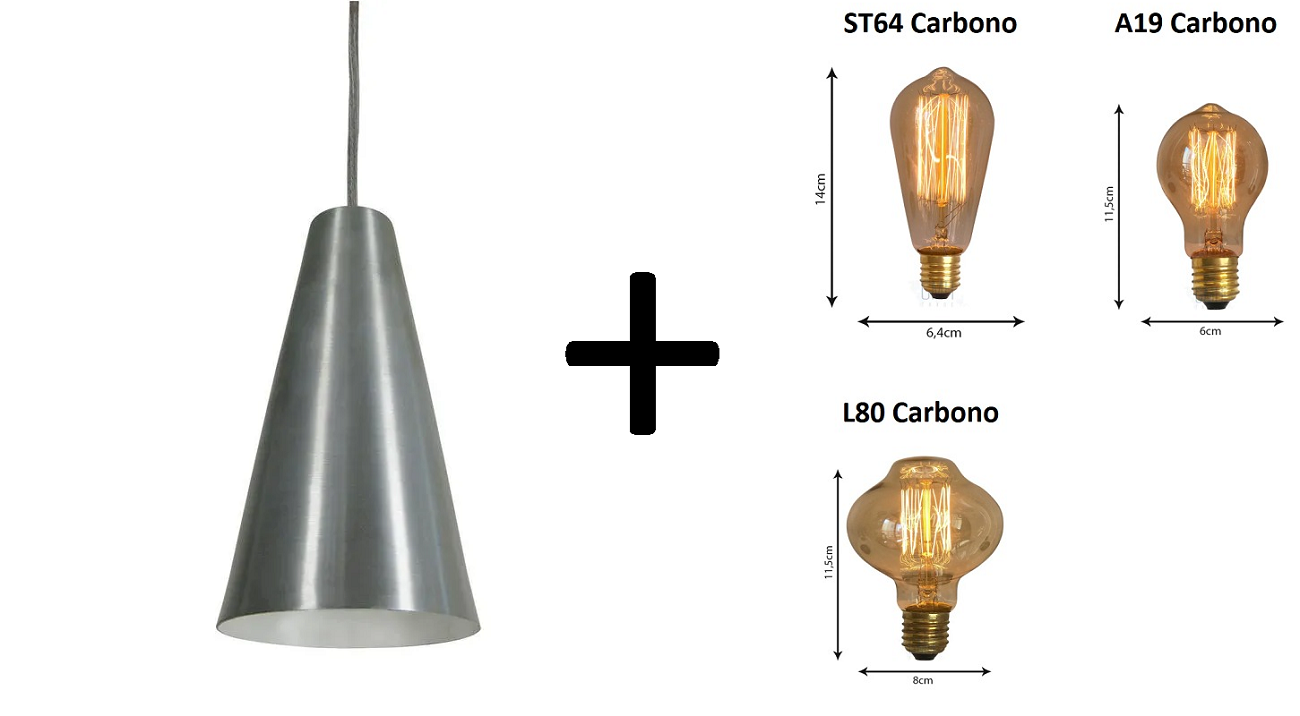 Kit Decorativo Pendente 1847 Alumínio Escovado/Branco 14 cm + 1 Lâmpada ...