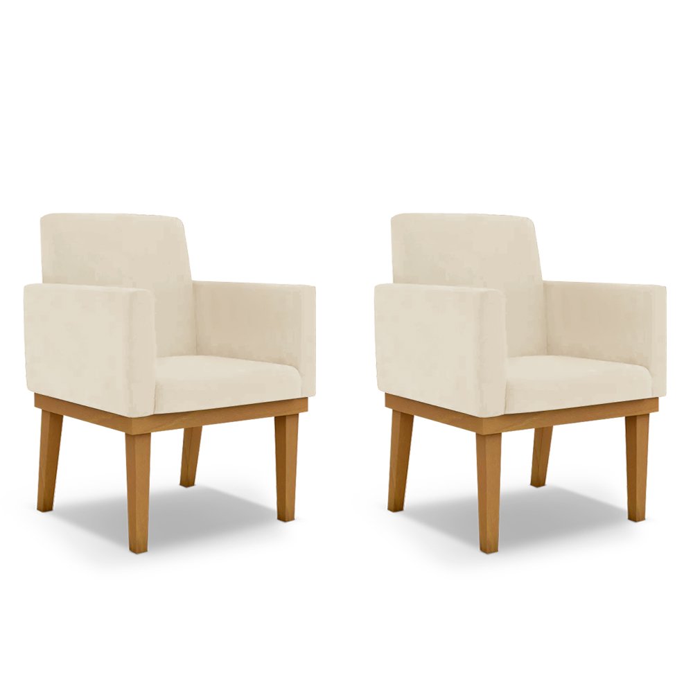 Kit 02 Poltrona com Base Reforçada Decoração Suede Bege | MadeiraMadeira