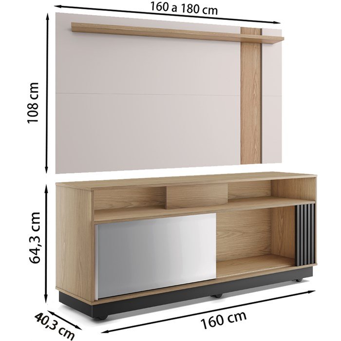 Rack Caioba e Painel Leme Para TV 70 Polegadas Freijo Preto CLB | MadeiraMadeira