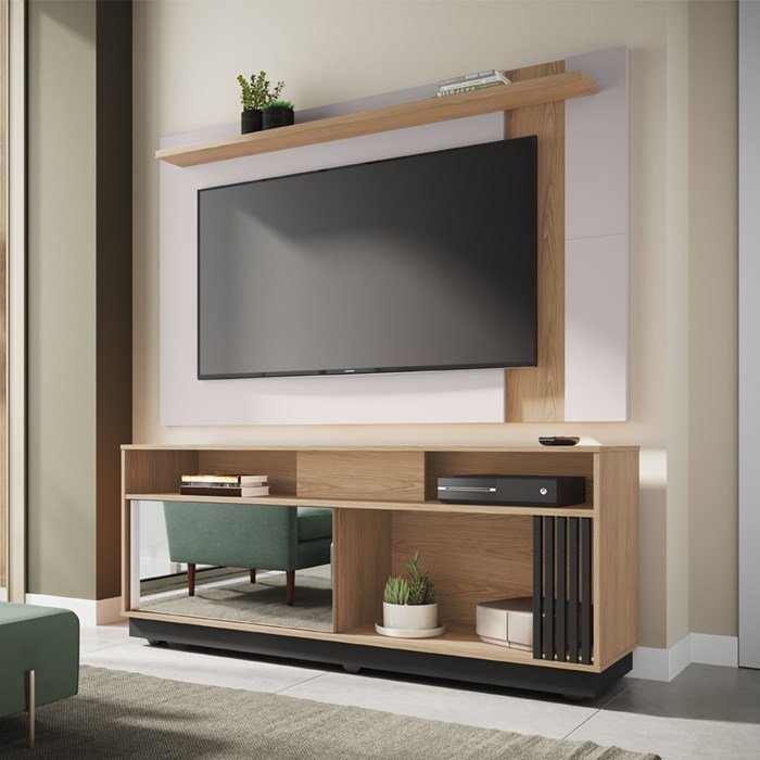 Rack Caioba e Painel Leme Para TV 70 Polegadas Freijo Preto CLB | MadeiraMadeira