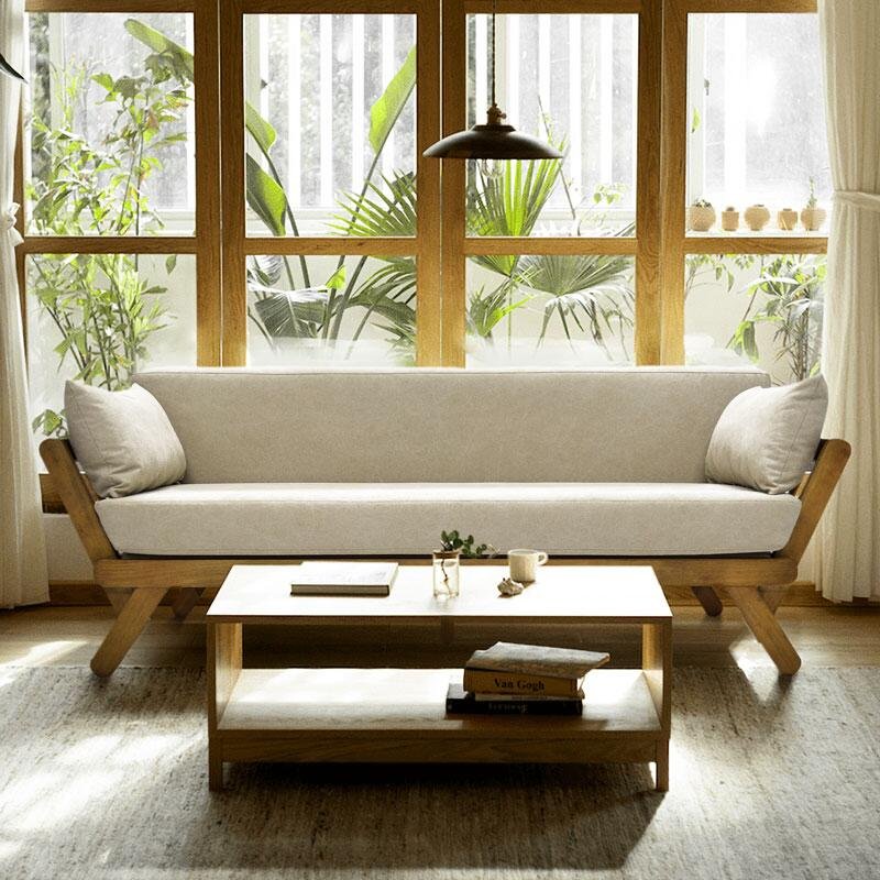 Sofá de Madeira 3 Lugares com Almofadas Soltas Bergen - Iaza Moveis ...