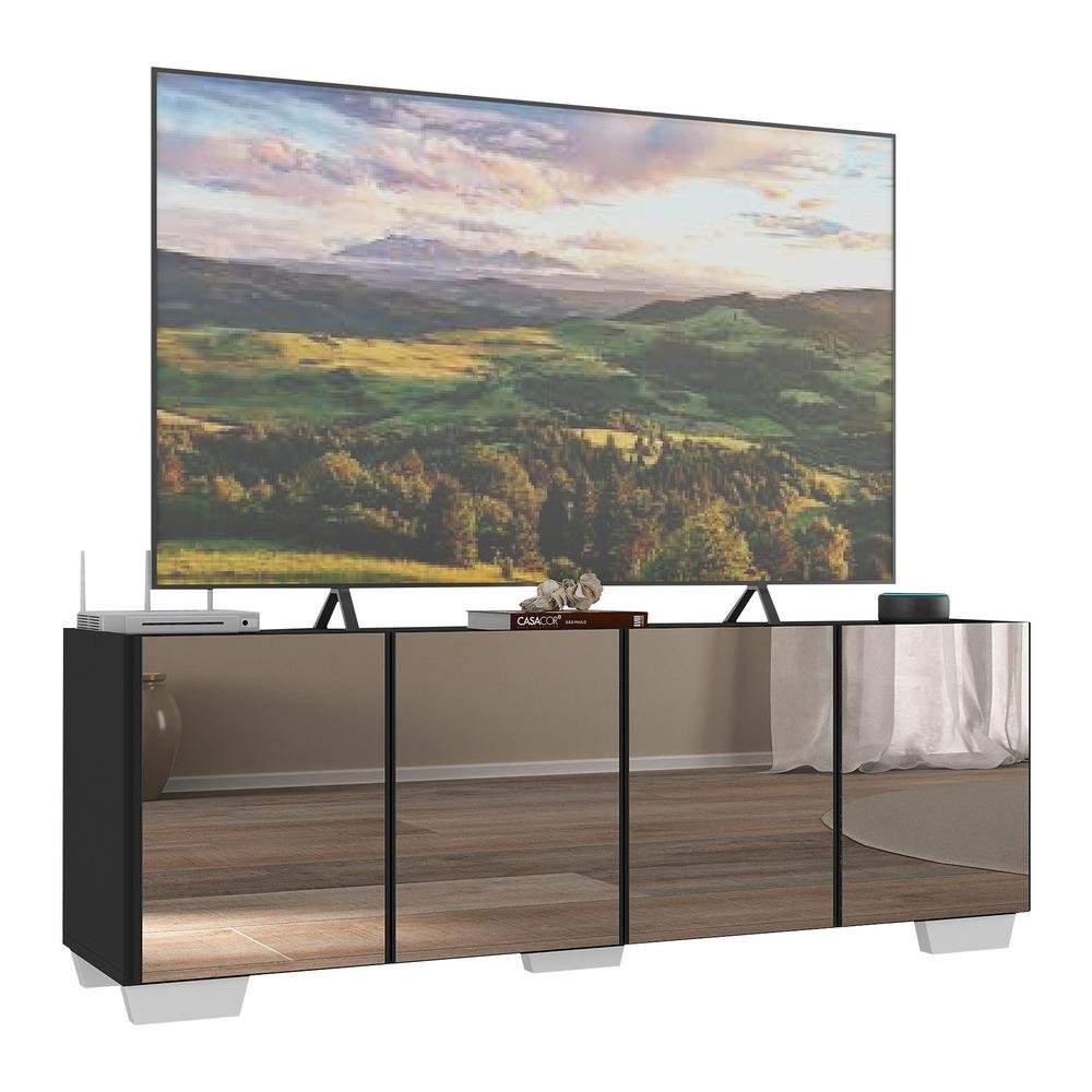 Rack Tv até 50 Polegadas com Espelhos 4 Portas Multimóveis Mp1083 Preto/branco | MadeiraMadeira