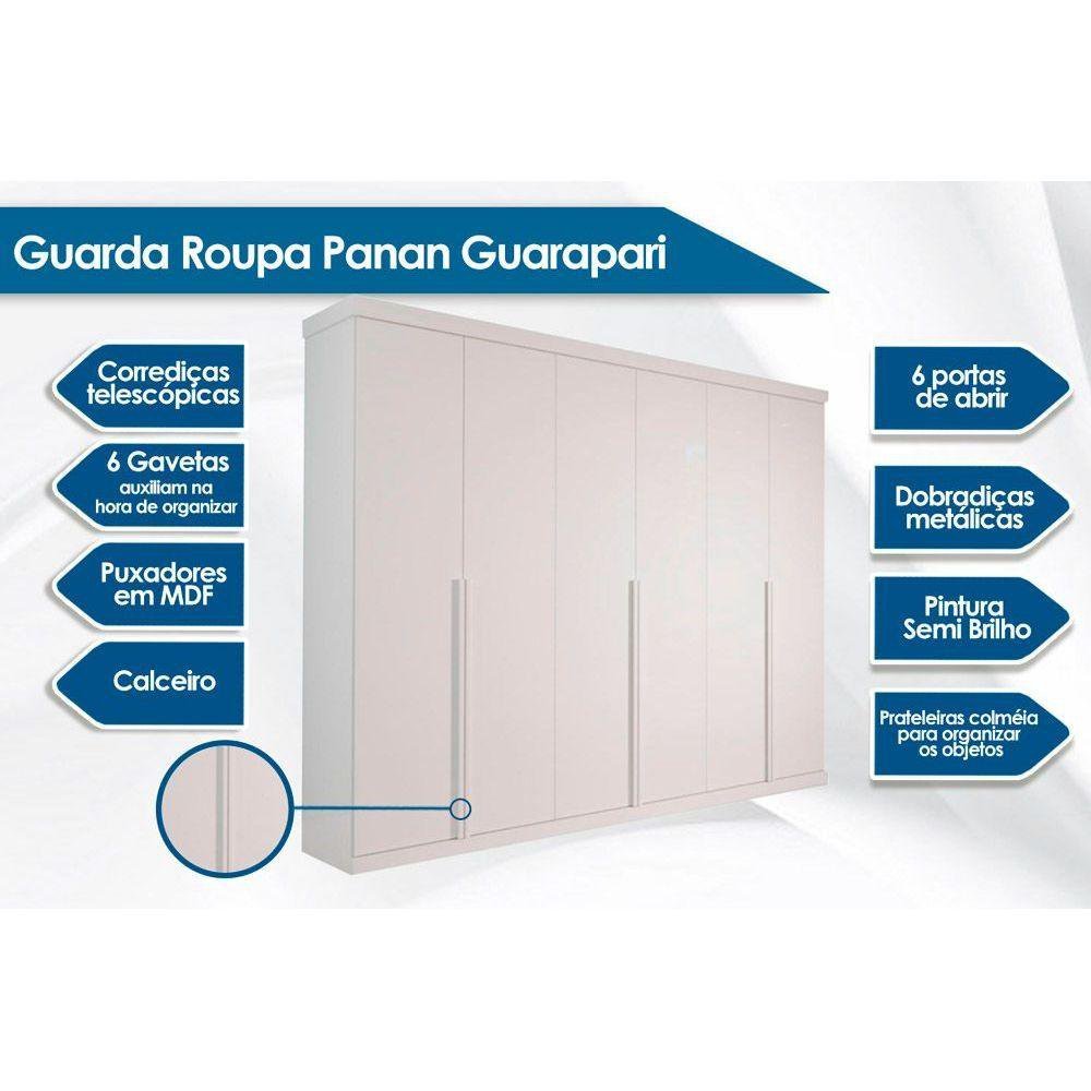 Guarda Roupa Casal 6 Portas e 6 Gavetas Guarapari Cacau - Panan ...