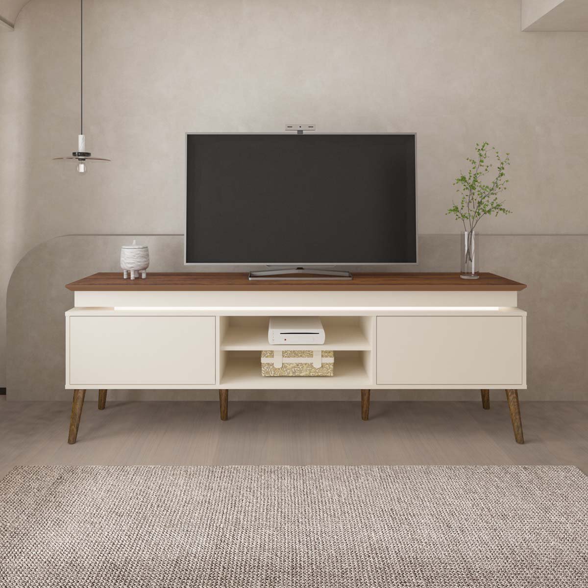 Rack Lumina Pinho/Off White para TVs de até 75 Polegadas Tampo com ...