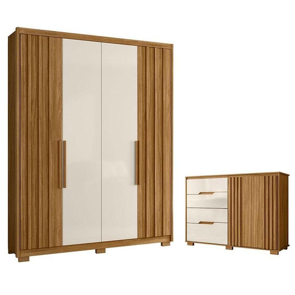 Guarda Roupa Solteiro Califórnia e Cômoda Texas Freijó Off White ...