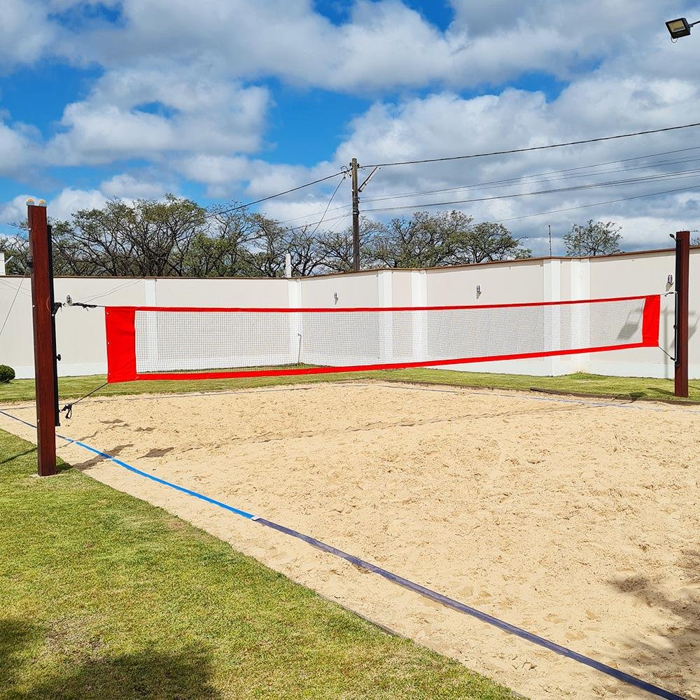 Rede Multiuso Zaka Volei Beach Futevolei com banda lateral Vermelha 9,60m x 1m | MadeiraMadeira