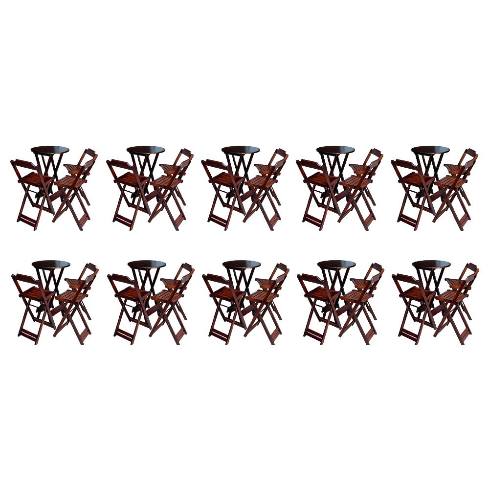 Kit 10 Jogos de Mesa Bistrô de Madeira Dobrável com 3 Banquetas - Imbuia | MadeiraMadeira