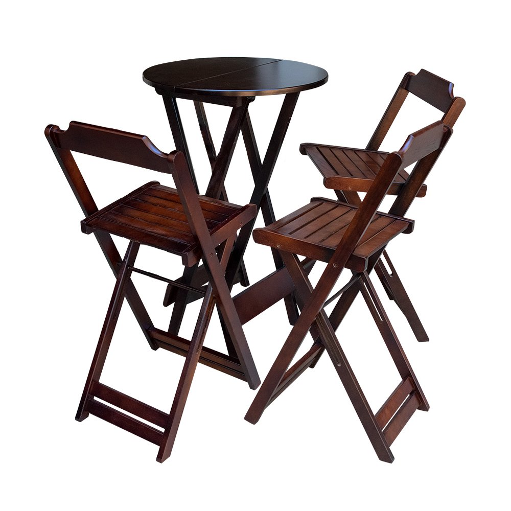 Kit 10 Jogos de Mesa Bistrô de Madeira Dobrável com 3 Banquetas - Imbuia | MadeiraMadeira