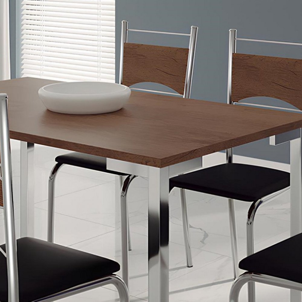 Conjunto de Mesa Seul 135x80cm com 6 Cadeiras Oslo Cromado e Tampo de ...