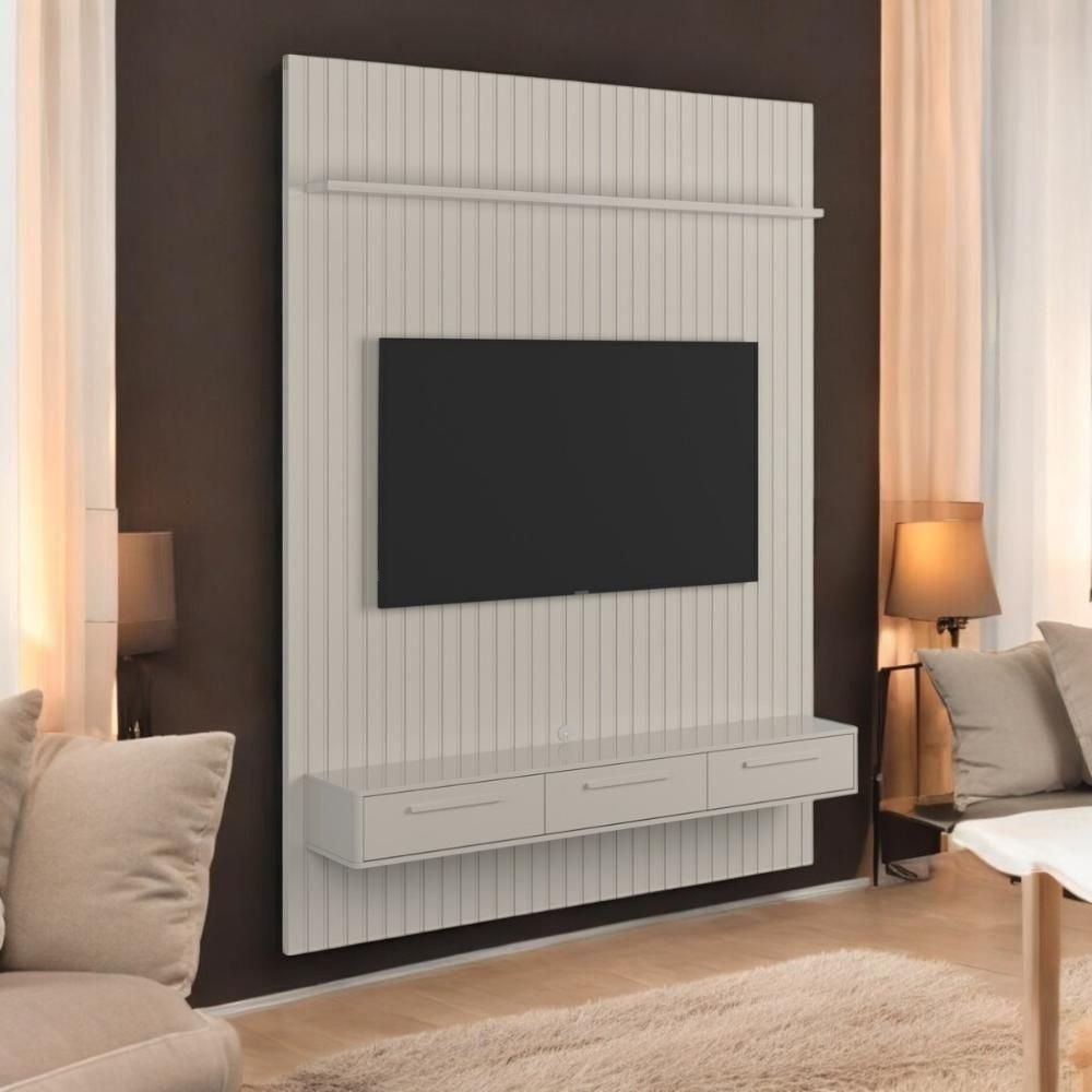 Conj. Painel Frisado Oslo Off White + Bancada Bali 1.9 Off White ...