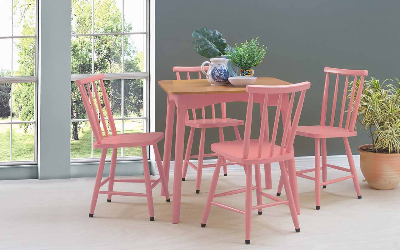 MESA COM CADEIRAS MIMO 80CM VERNIZ JATOBÁ E ROSA CORAL | MadeiraMadeira