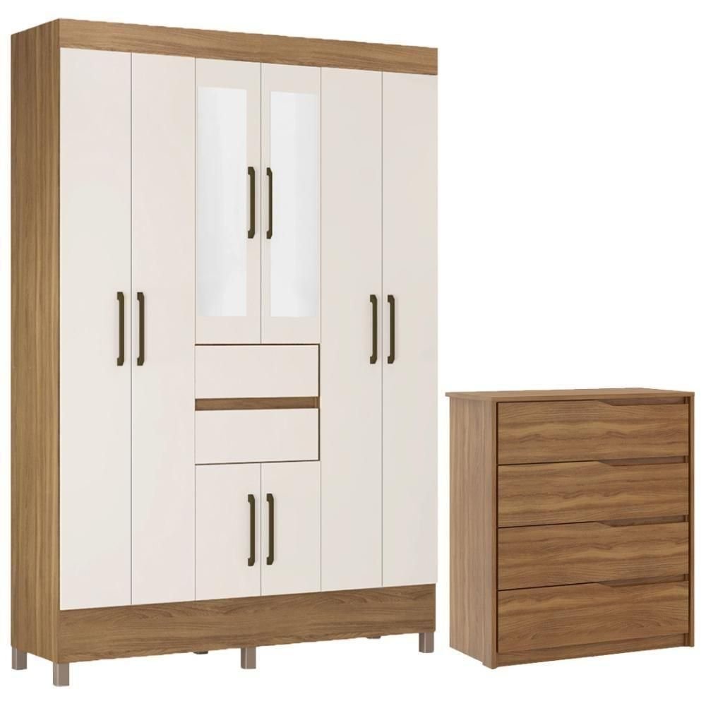 Kit Guarda Roupa Casal com Espelho 8 Portas Munique Cômoda Atria ...