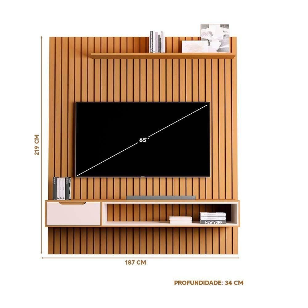 Painel Ripado Tv até 65 Polegadas Nature Pérola Foster Shop Jm | MadeiraMadeira