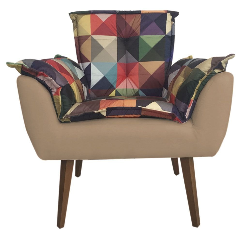 Poltrona Decorativa Opalla Composê Estampa Triangulo Suede Bege Rosado ...