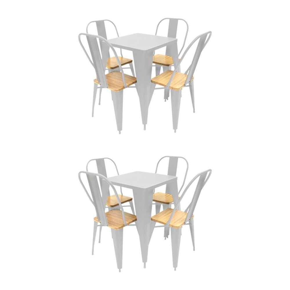 Kit 2 Jogos Mesas para Bar e Restaurante Industrial Iron Tolix com 4 Cadeiras Branca Assento ...