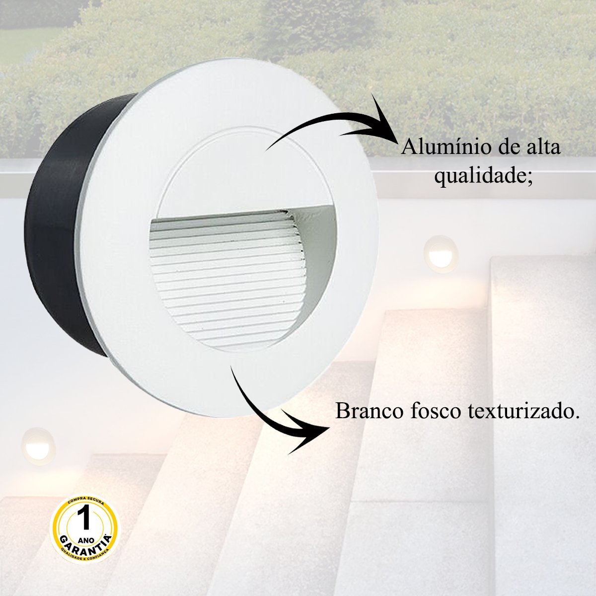 2 Balizador Redondo de Embutir Parede Branco Led Lup90 | MadeiraMadeira