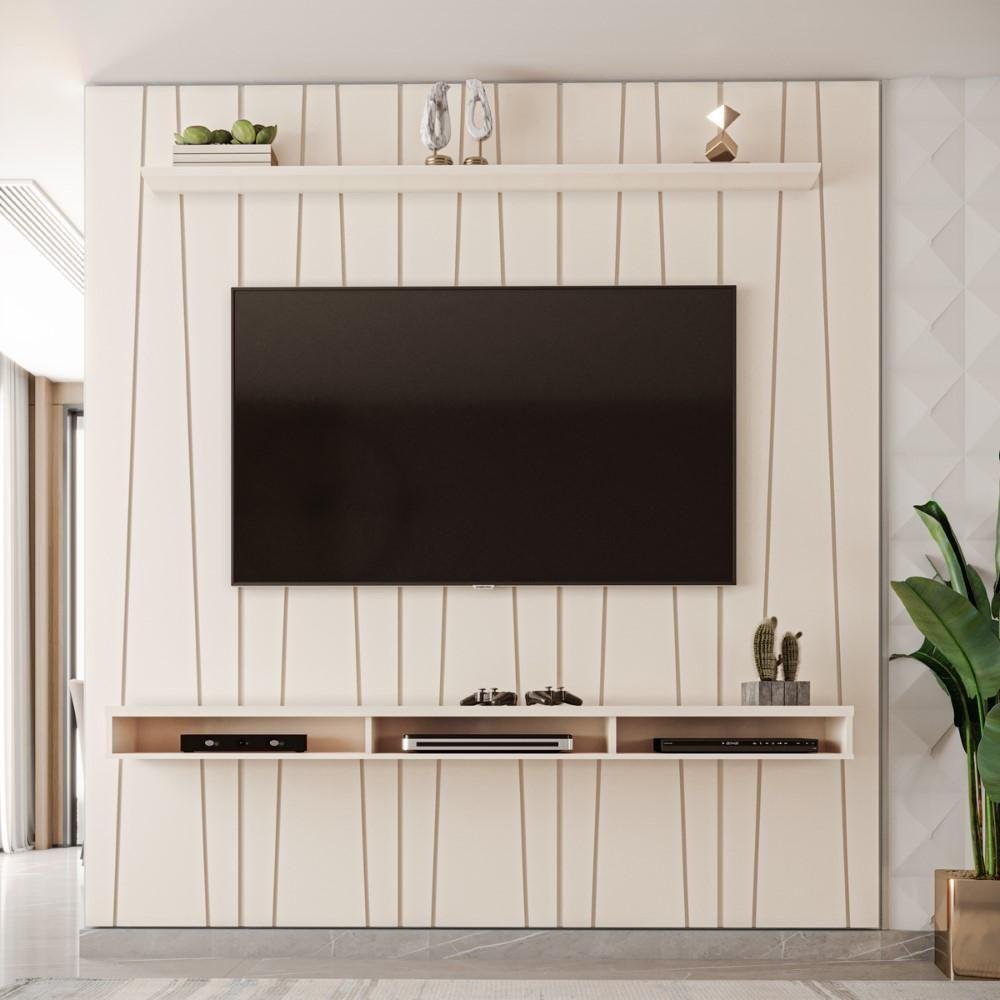 Painel Ripado para Tv até 75 Polegadas Roma com Nicho 225cm Off White ...