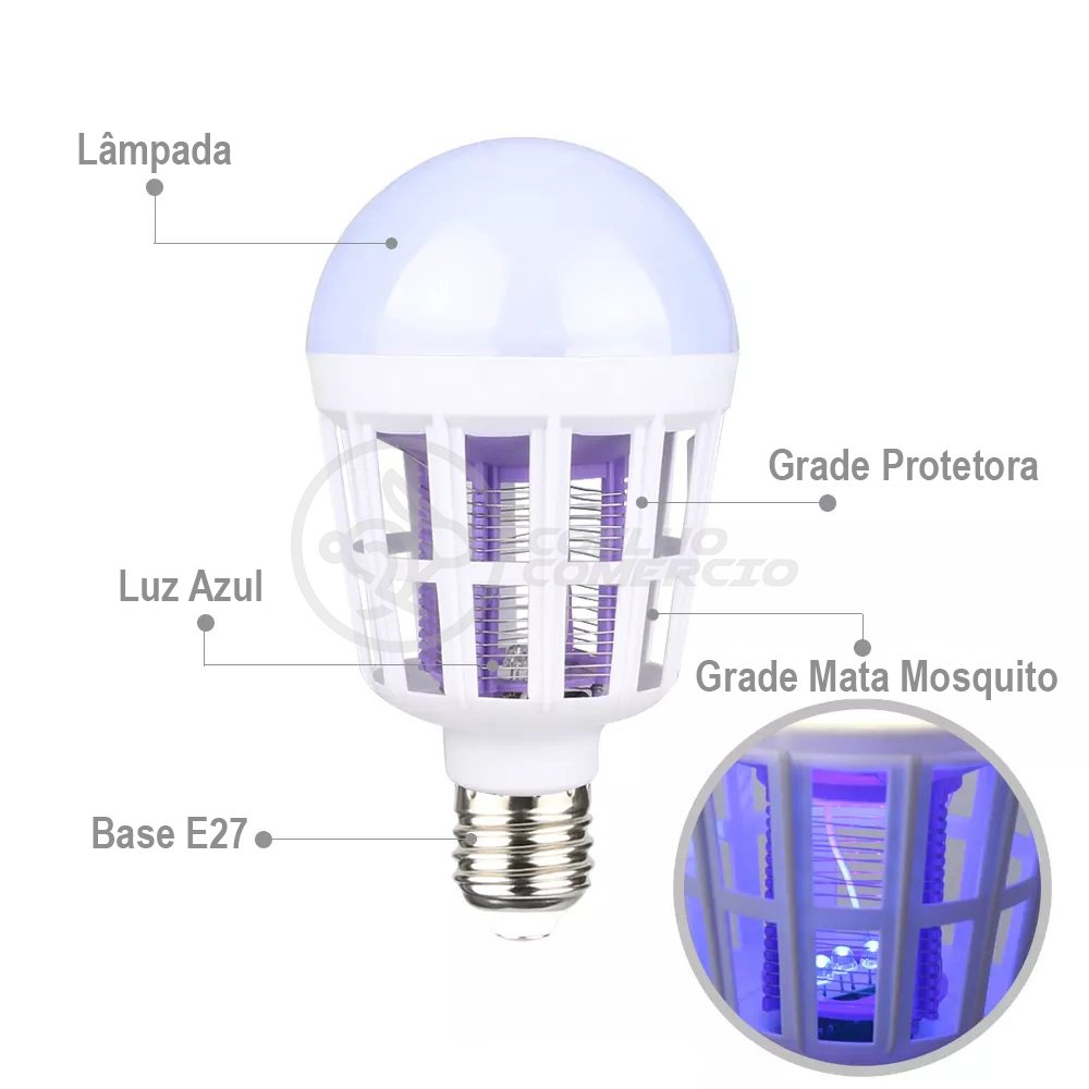 Lâmpada Luz LED Branco 15w Atrai Choque Mosquito Insetos Pernilongo ...