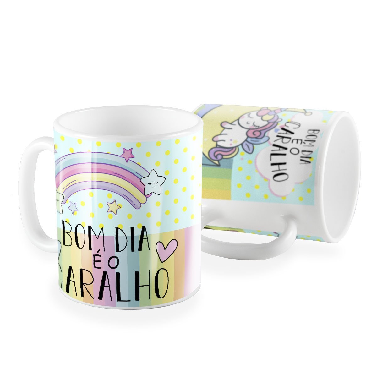 Caneca bom dia é o caralho unicornio colorido | MadeiraMadeira