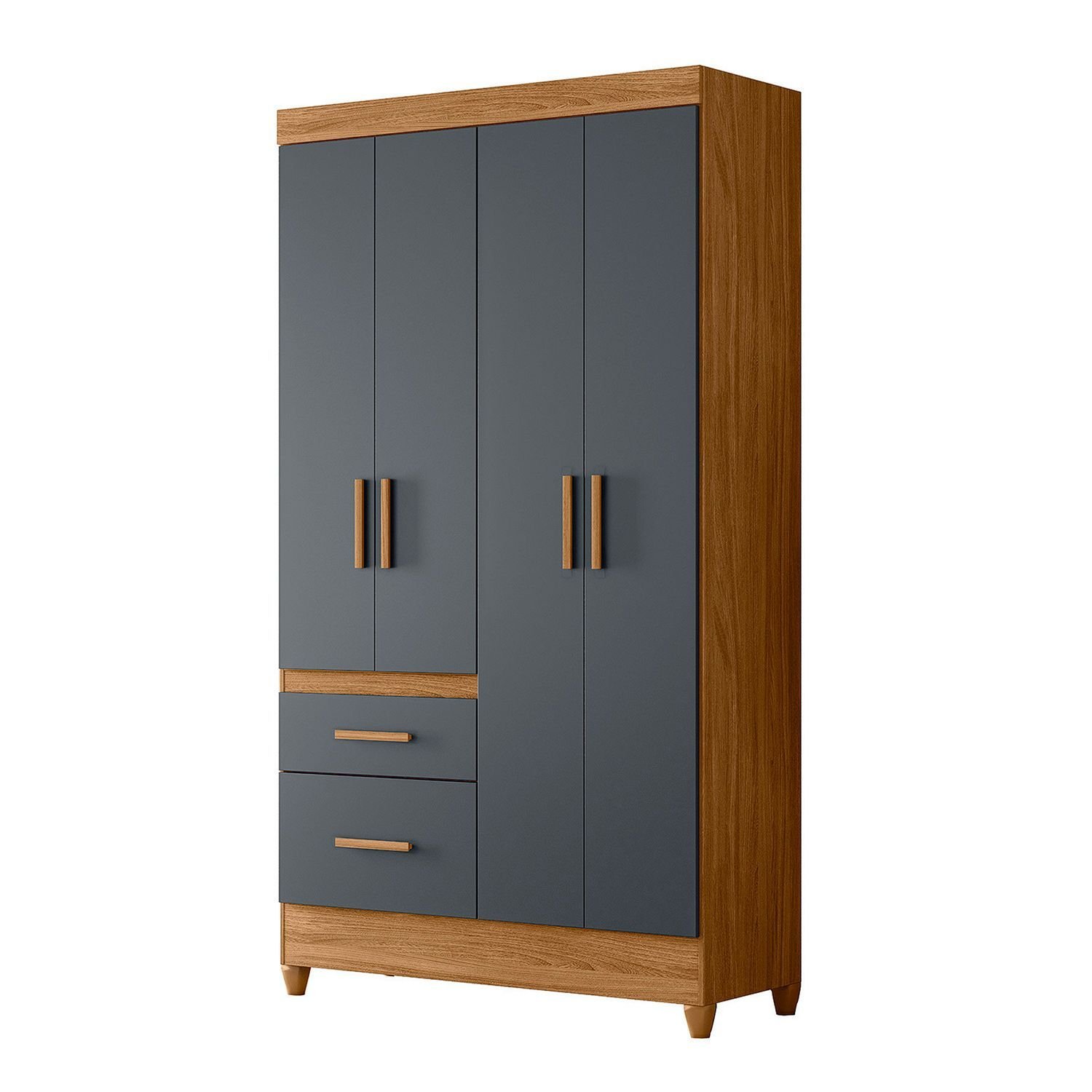 Guarda-roupa Madri Pequeno Quarto 4 Portas 2 Gavetas Freijo com Cinza ...