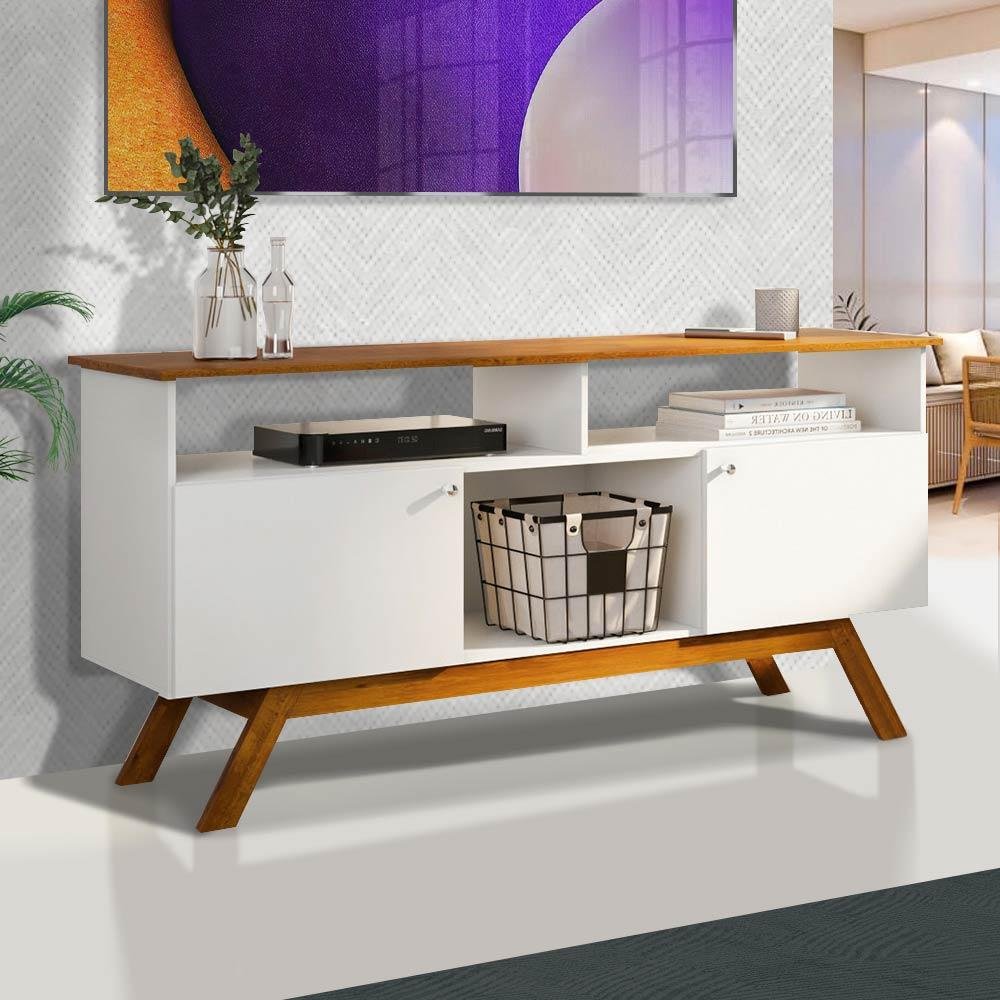 Rack para TV 55 Polegadas Branco Madeira Amsterdã Tebarrot | MadeiraMadeira
