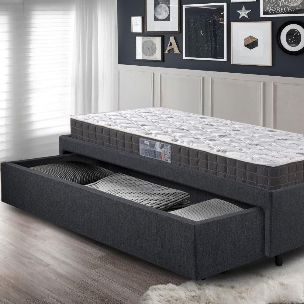Base Box Cama Solteiro Sapateira Linho e Colchão Pantanal | MadeiraMadeira