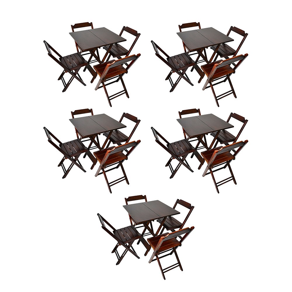 Kit 5 Jogos de Mesa com 4 Cadeiras de Madeira Dobravel 70x70 Ideal para Bar e Restaurante ...