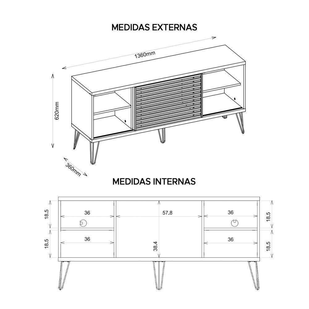 Rack Bancada Para Tv Até 55 Pol Frizz 136cm Pés De Ferro | MadeiraMadeira
