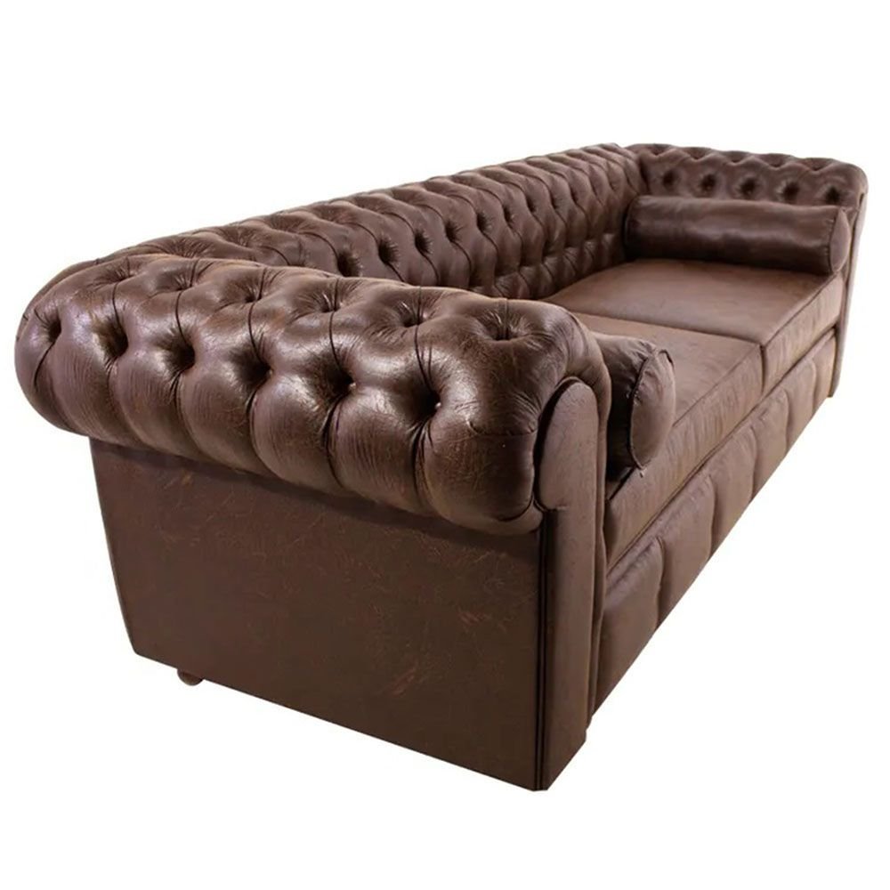 Sofá Chesterfield Capitonê 3 Lugares Marrom Texturizado | MadeiraMadeira