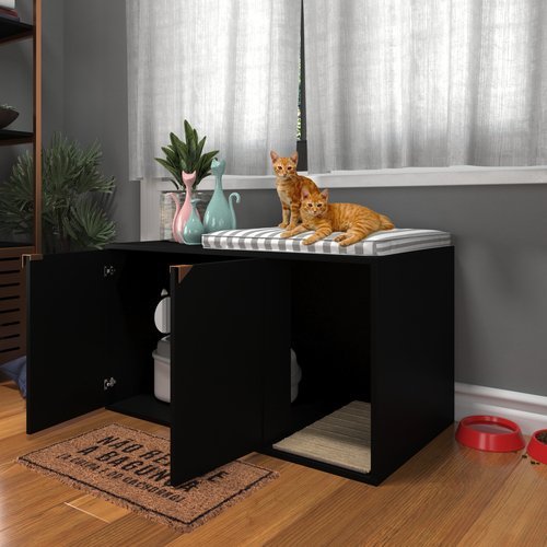 Box Pet Para Gato Cantinho Banheiro Com 2 Portas Preto | MadeiraMadeira