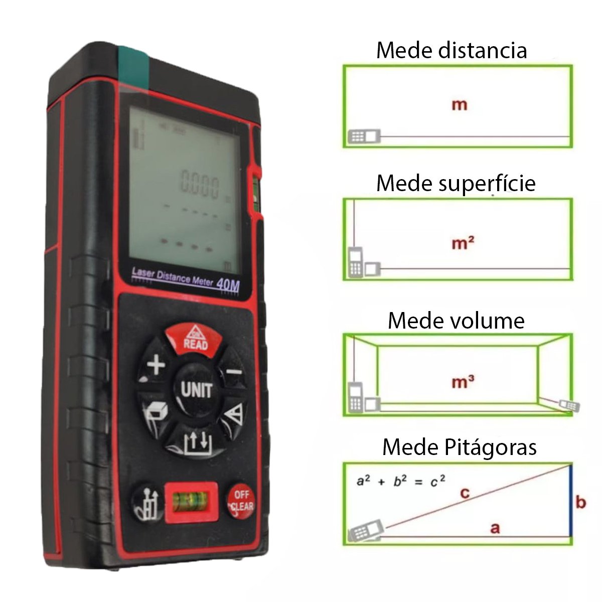 Trena Laser 40 Metros Alta Precisao Profissional Calculo de Distancia ...