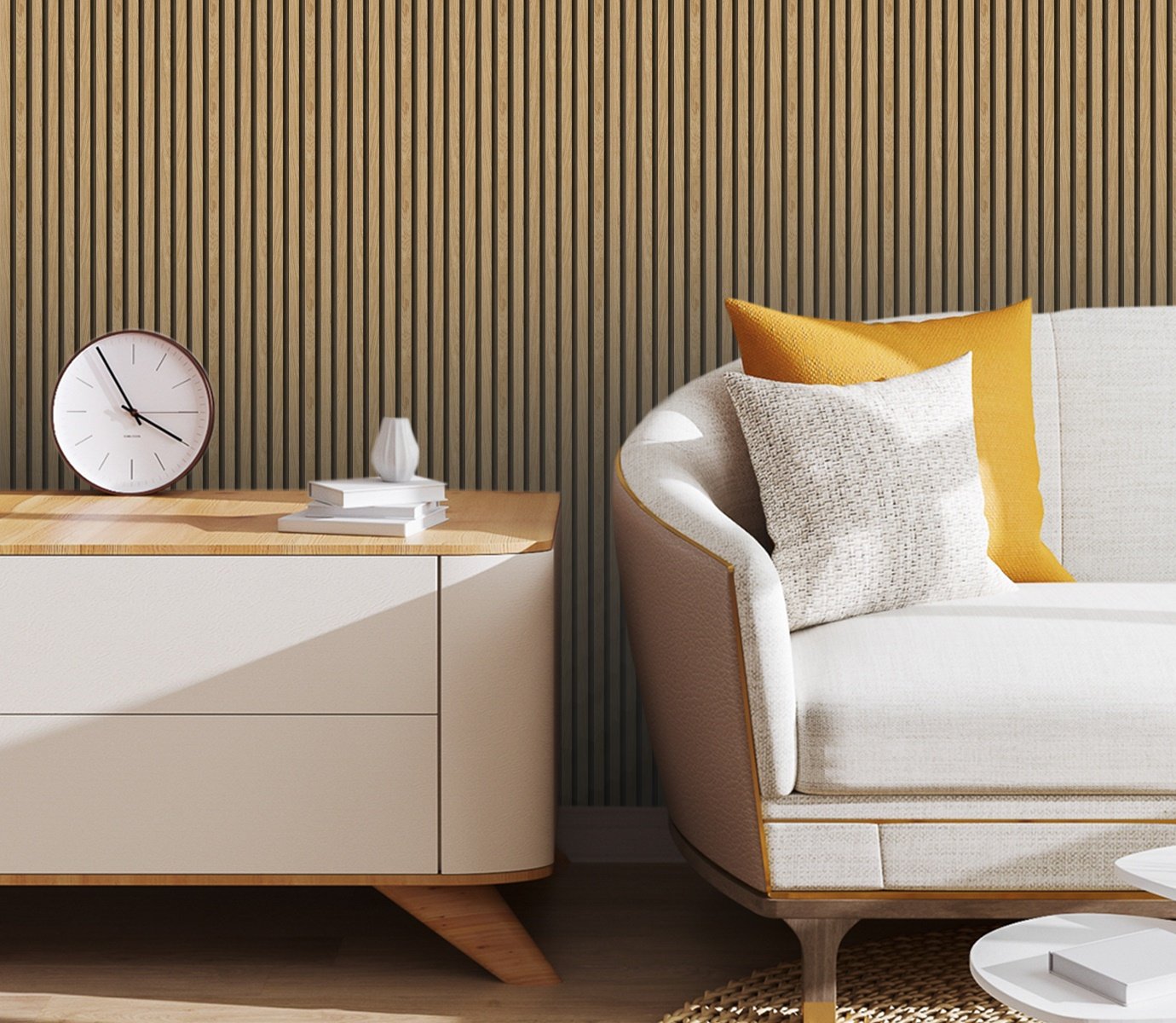 Papel de Parede Ripado Fino Estilo Madeira Pinus 9m | MadeiraMadeira