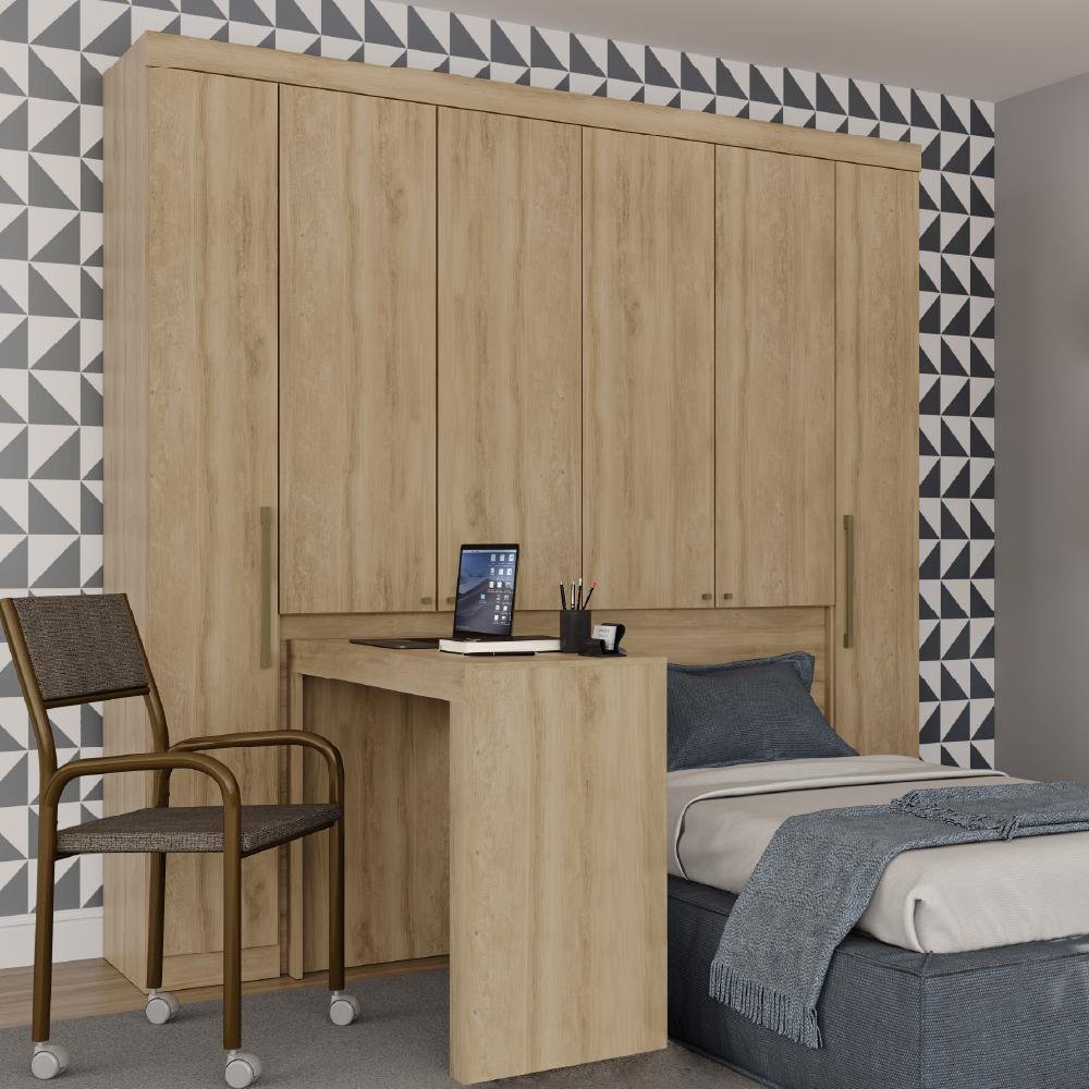 Guarda Roupa Solteiro 6 Portas com Escrivaninha Vega Noce com Cabeceira ...