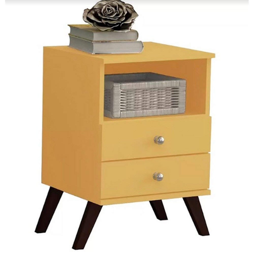 Mesa de Cabeceira Retrô com 2 Gavetas Movelbento | MadeiraMadeira