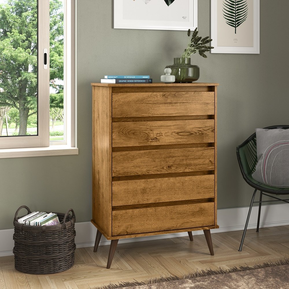 Comoda Retro 5 Gavetas Pes Palito Nina:Freijo | MadeiraMadeira