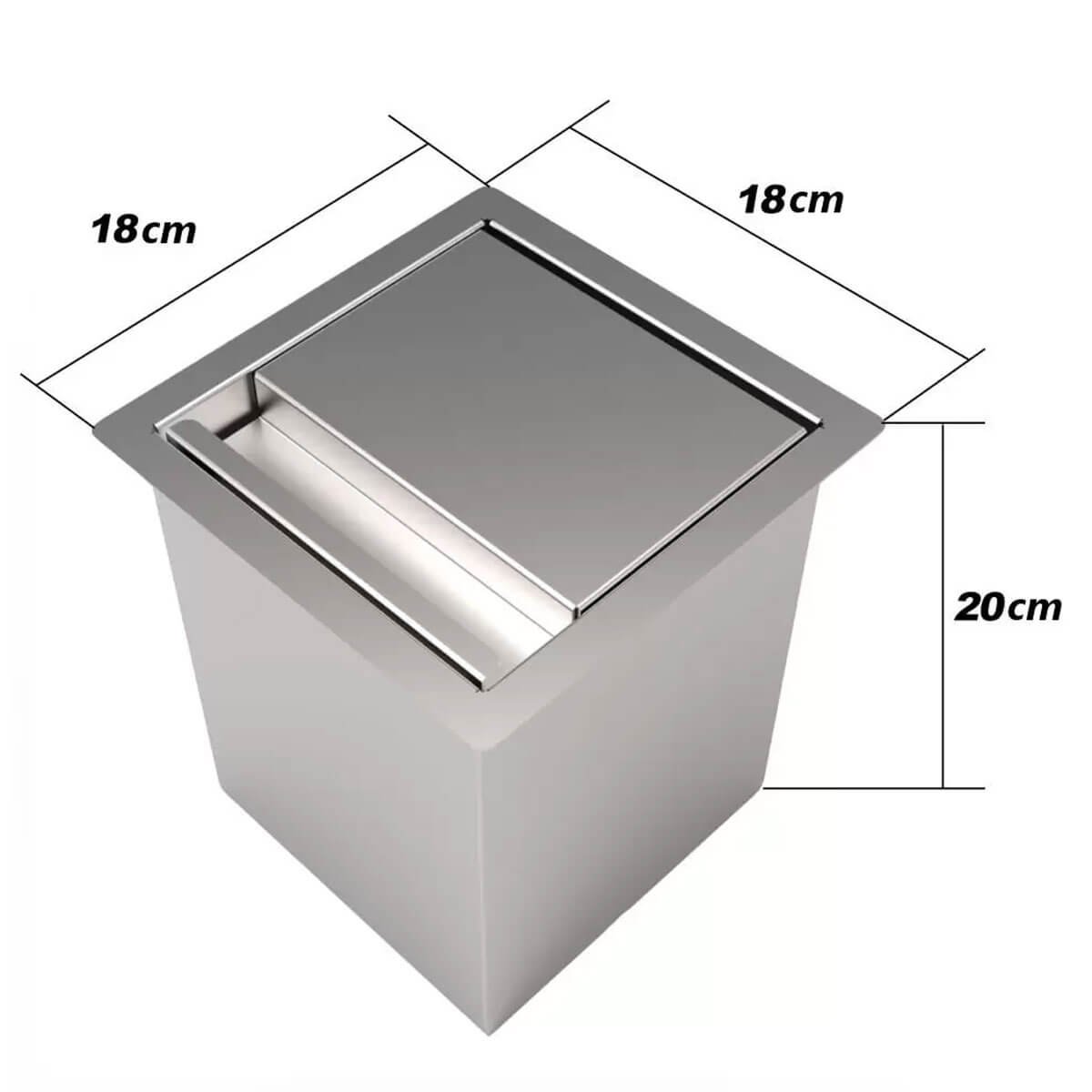 Lixeira de Embutir Quadrada Com Tampa Aço Inox 4 Litros para Bancada ...