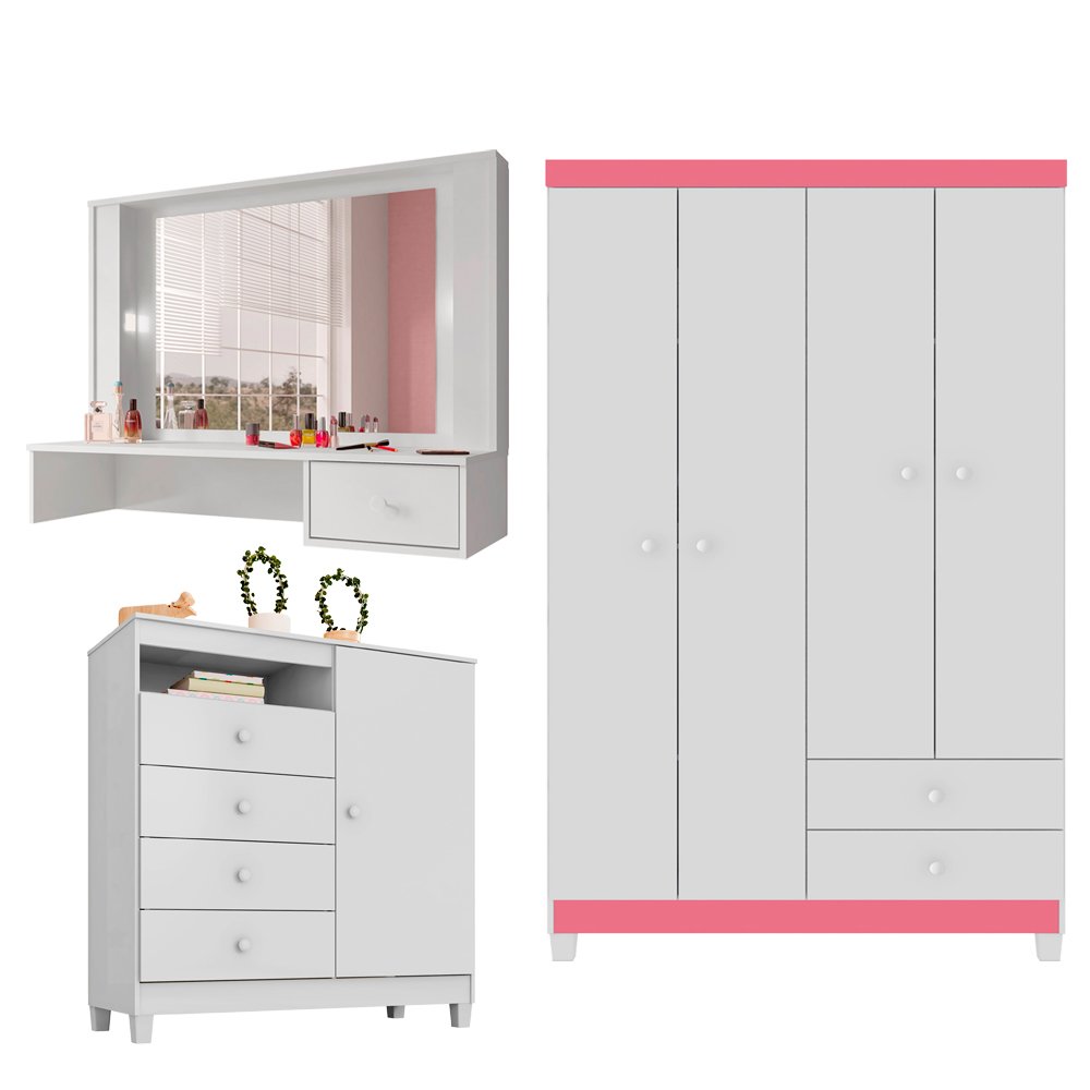 Guarda Roupa Infantil Com Cômoda Sapateira Baby Kids E Penteadeira ...