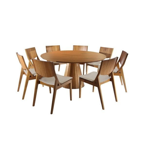 Mesa Redonda 150cm com 8 Cadeiras Lana Móveis Rafana | MadeiraMadeira