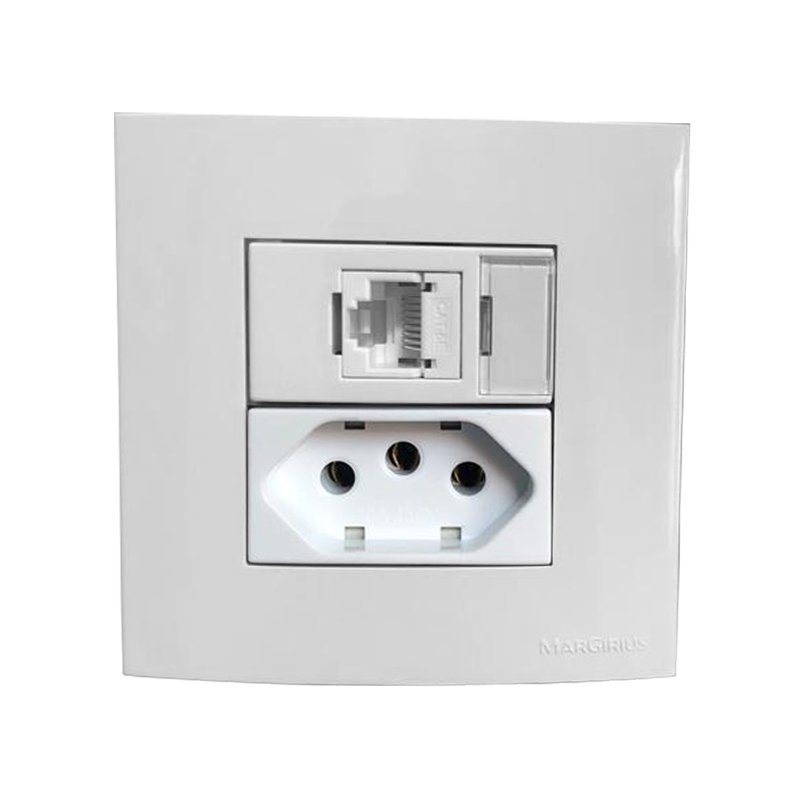 Tomada 3 Pinos 20a + Rede RJ45 Cat5e Branco Móvel Marmore Drywall Gesso ...
