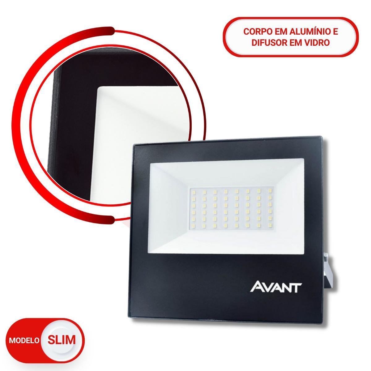 Kit 2 Refletores Led 50W Bivolt Branco Frio 6500K Avant | MadeiraMadeira