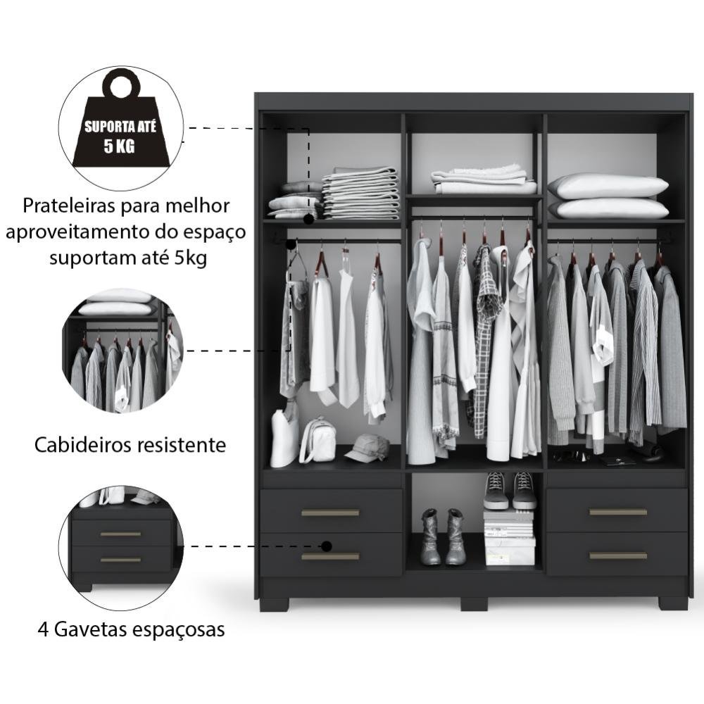 Guarda Roupas Casal 6 Portas 4 Gavetas Primacy Preto Batrol ...