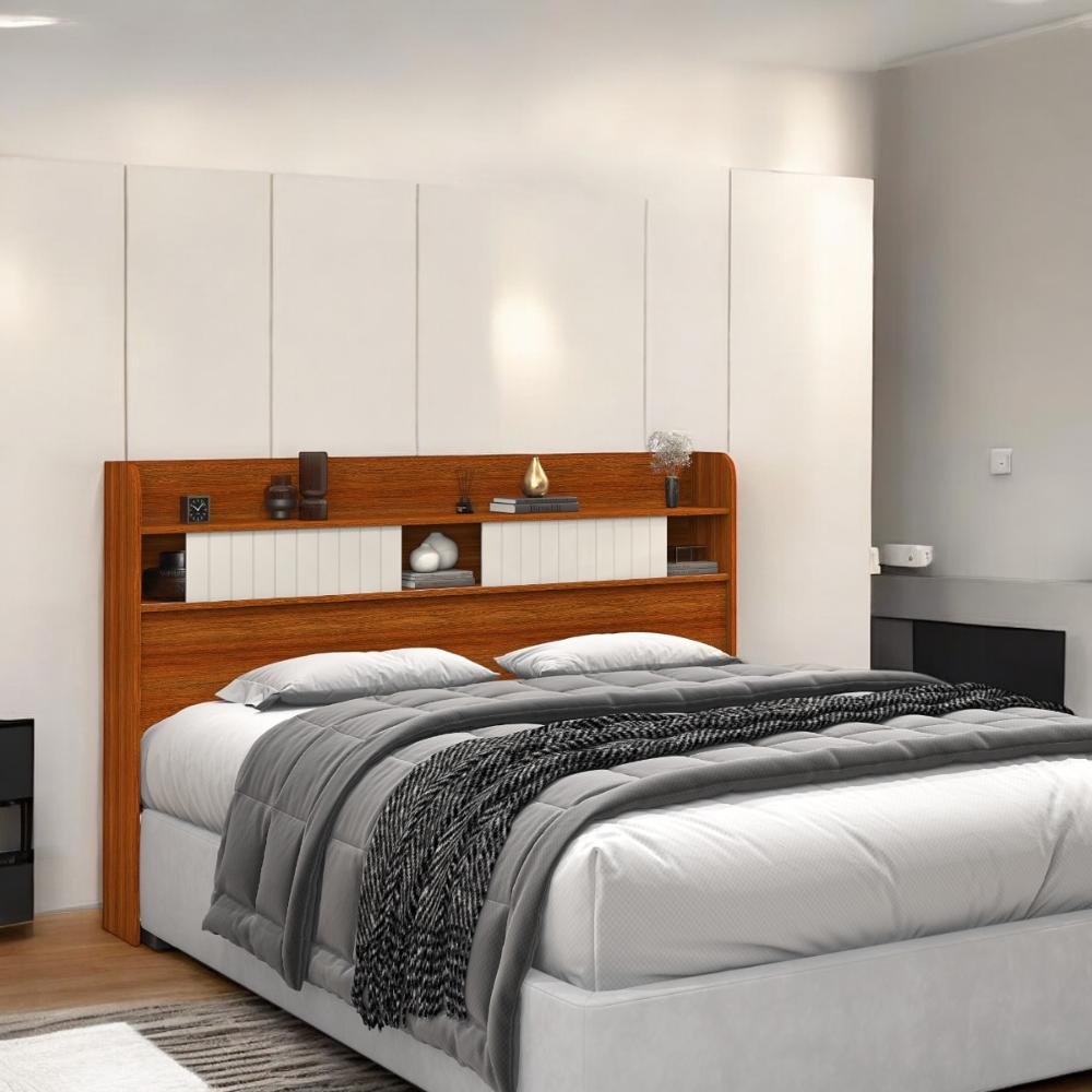 Cabeceira com Prateleiras Nyce Solteiro Cinamomo e Off | MadeiraMadeira