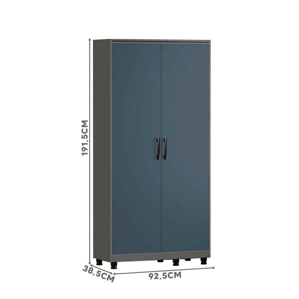 Armário Multiuso 2 Portas 5 Nichos Grafite Azul Alfa Fênix | MadeiraMadeira